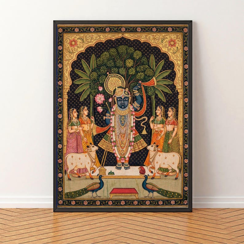 Shreenathji Pichwai Print, Hindu God, Srinath Ji Painting, Indian Folk ...
