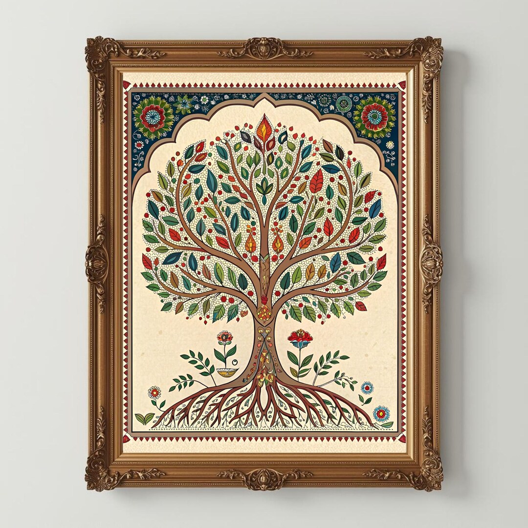 Tree of Life, Mahbubani Wall Art, Indian Folk Print, Traditional ...
