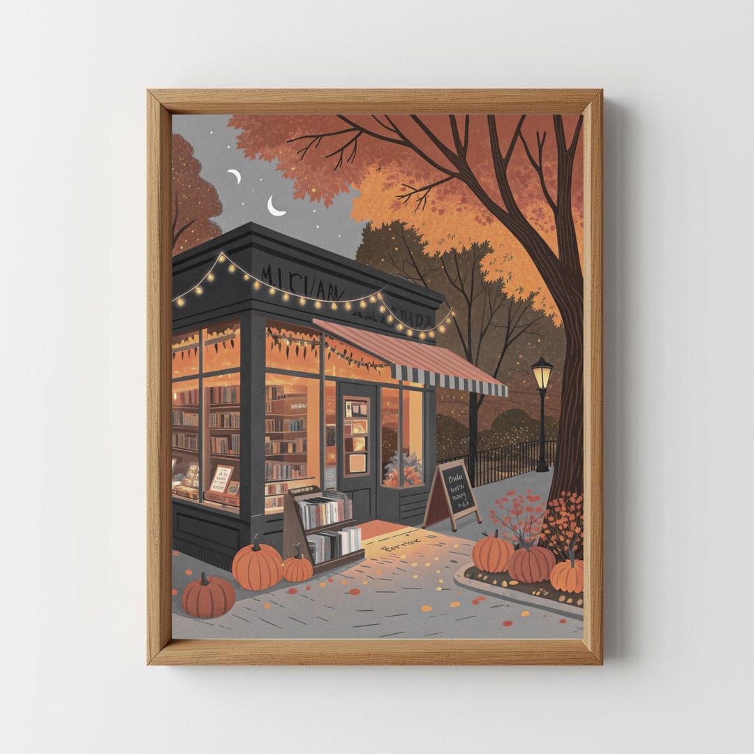 Cozy Autumn Bookstore, Fall Decor, Autumn Print, Farmhouse ...