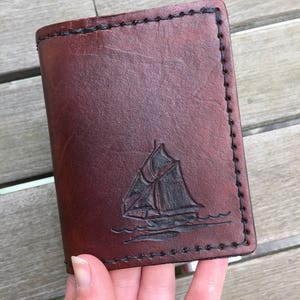 Leather Trifold Wallet - Hand Tooled Leather Wallet - Tall Ship ...