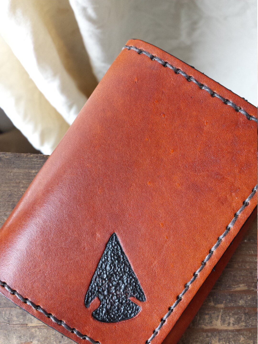 Leather Trifold Wallet - Hand Tooled Leather Wallet - Arrowhead Wallet ...