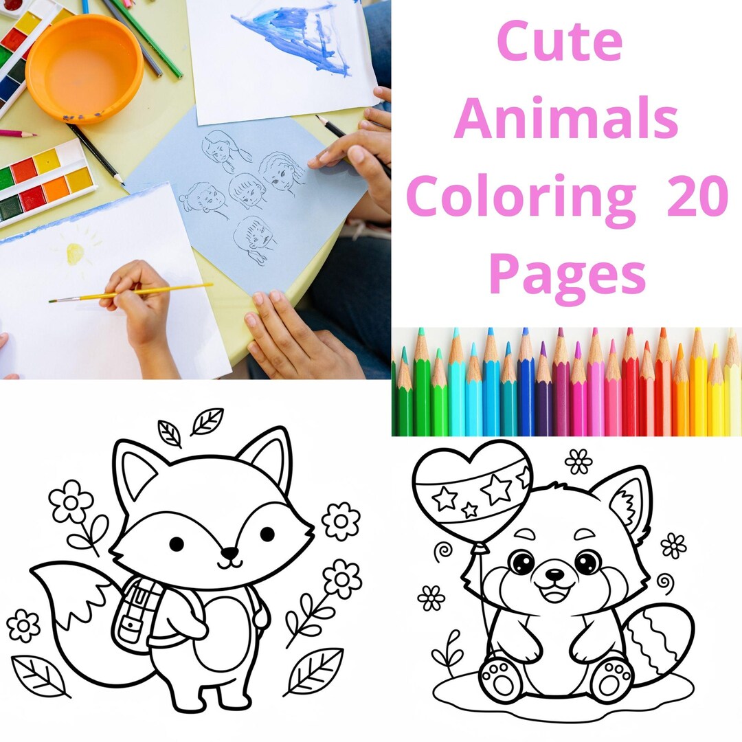 Cute Animals Coloring Book for Kids – 20 Printable Kawaii Animal Pages ...