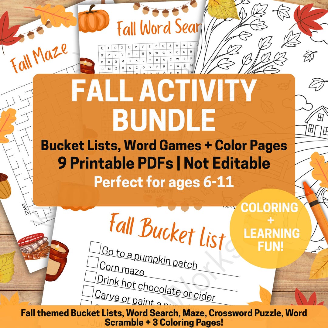 Fall Activity Bundle for Kids | 9 Printable Pdfs | Fall Word Games ...