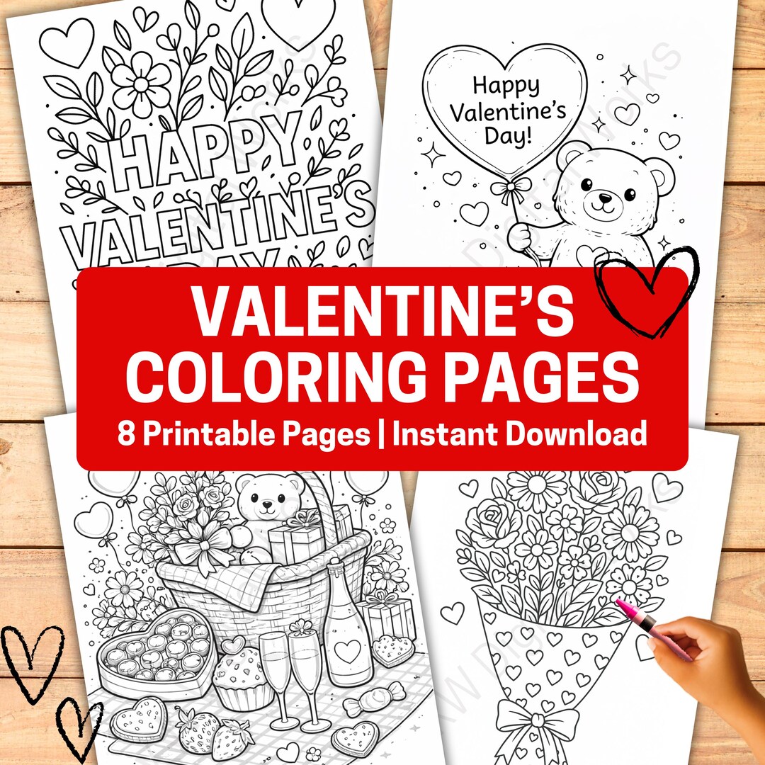 Valentine’s Coloring Pages | Valentine Activity Printable PDF Sheets - Etsy