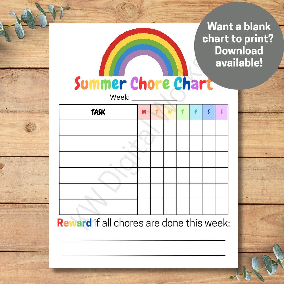 Editable Summer Chore Chart for Kids | Printable Rainbow Task Tracker ...