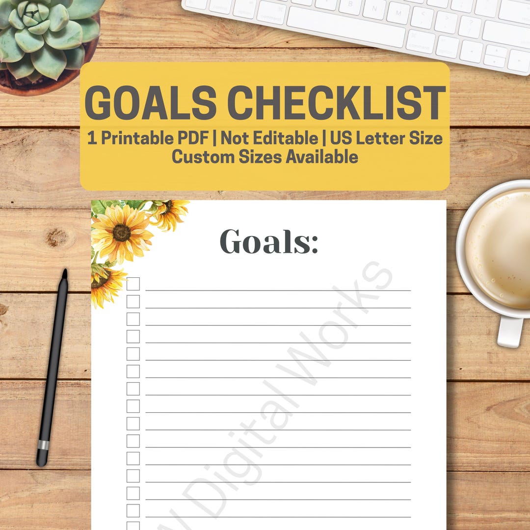 Sunflower Goals Checklist Printable | Fall Goal Setting PDF | Lined ...