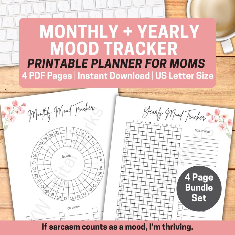 Monthly Yearly Mood Tracker Printable for Moms | Mental Wellness ...