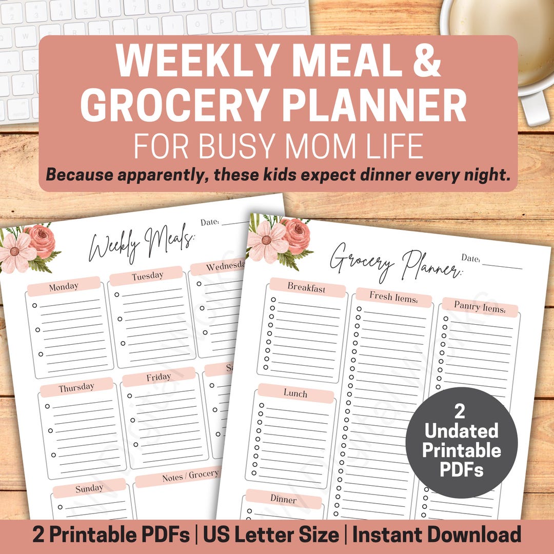 Weekly Meal & Grocery Planner Printable for Moms | Meal Prep Template ...