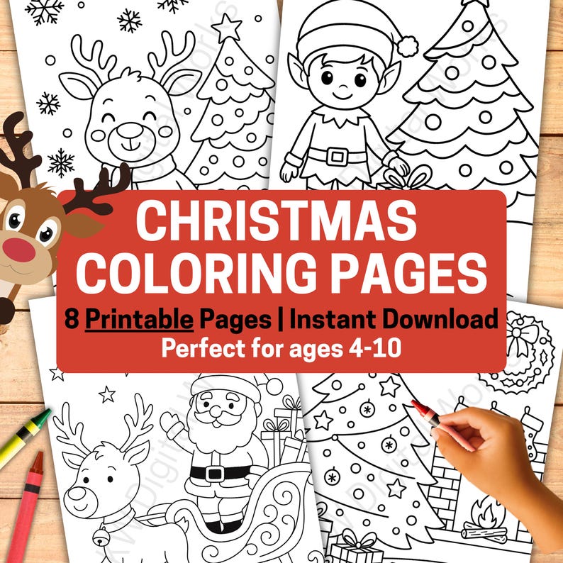 Christmas Coloring Pages for Kids Ages 4-10 | 8 Printable Holiday ...