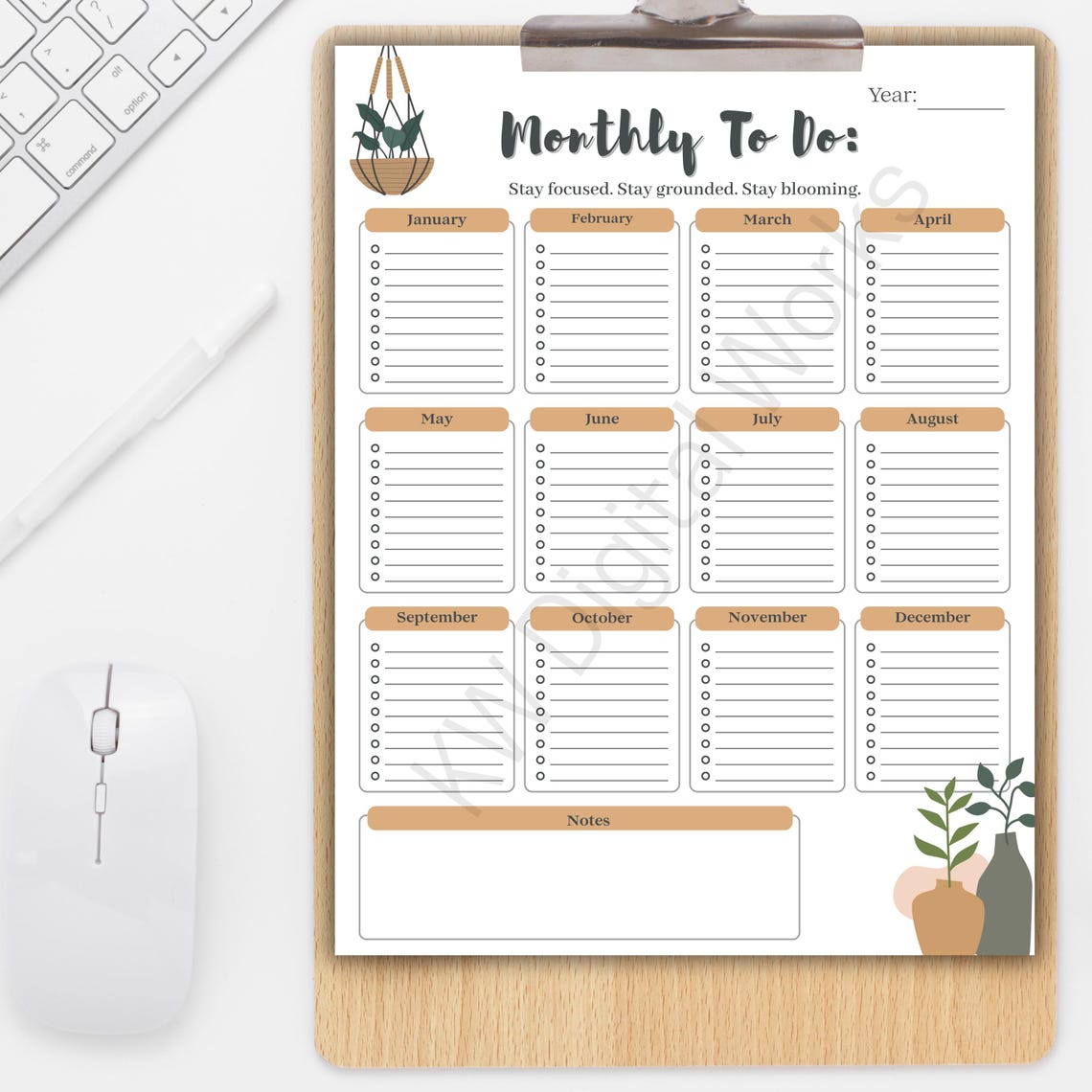 Boho Monthly To-do List Printable for Busy Moms | 12-month Undated PDF ...