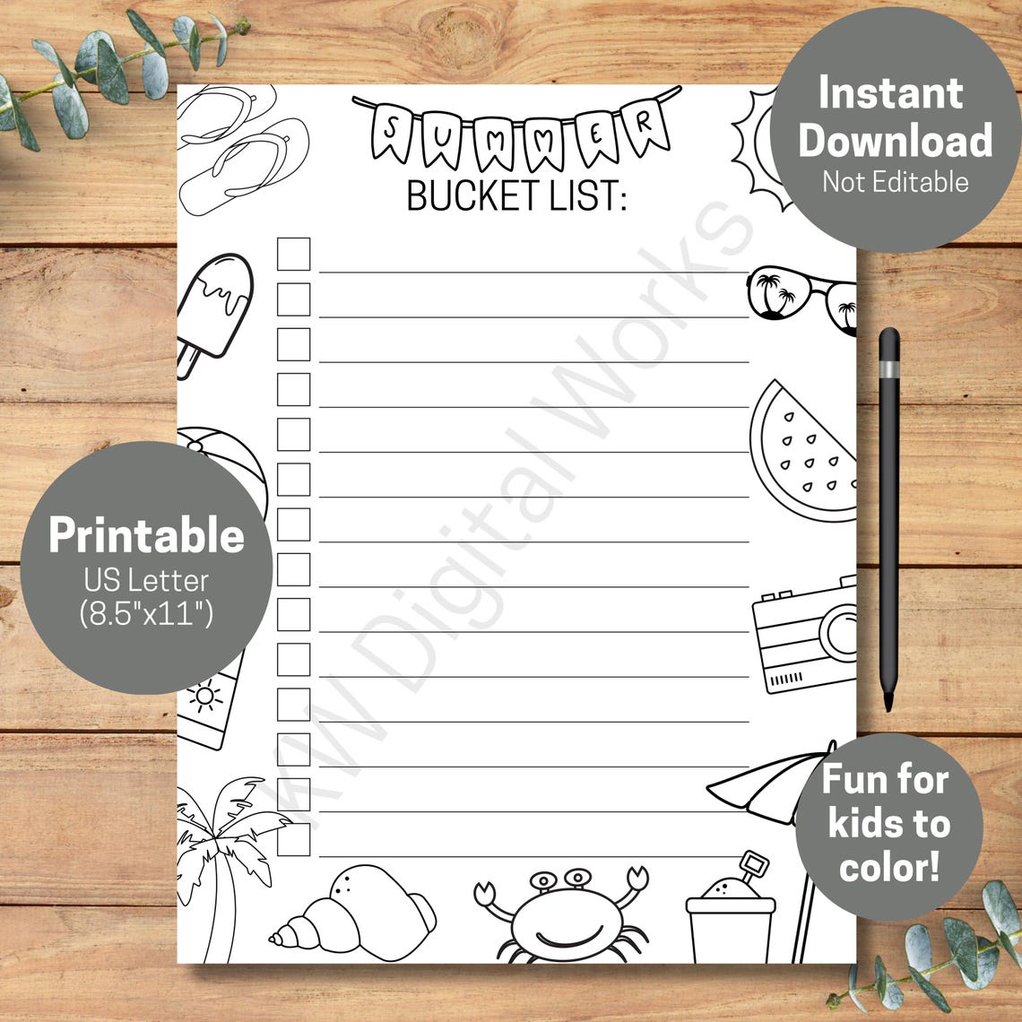 Summer Chore Chart & Bucket List Bundle: Kids Activities Printable (PDF ...