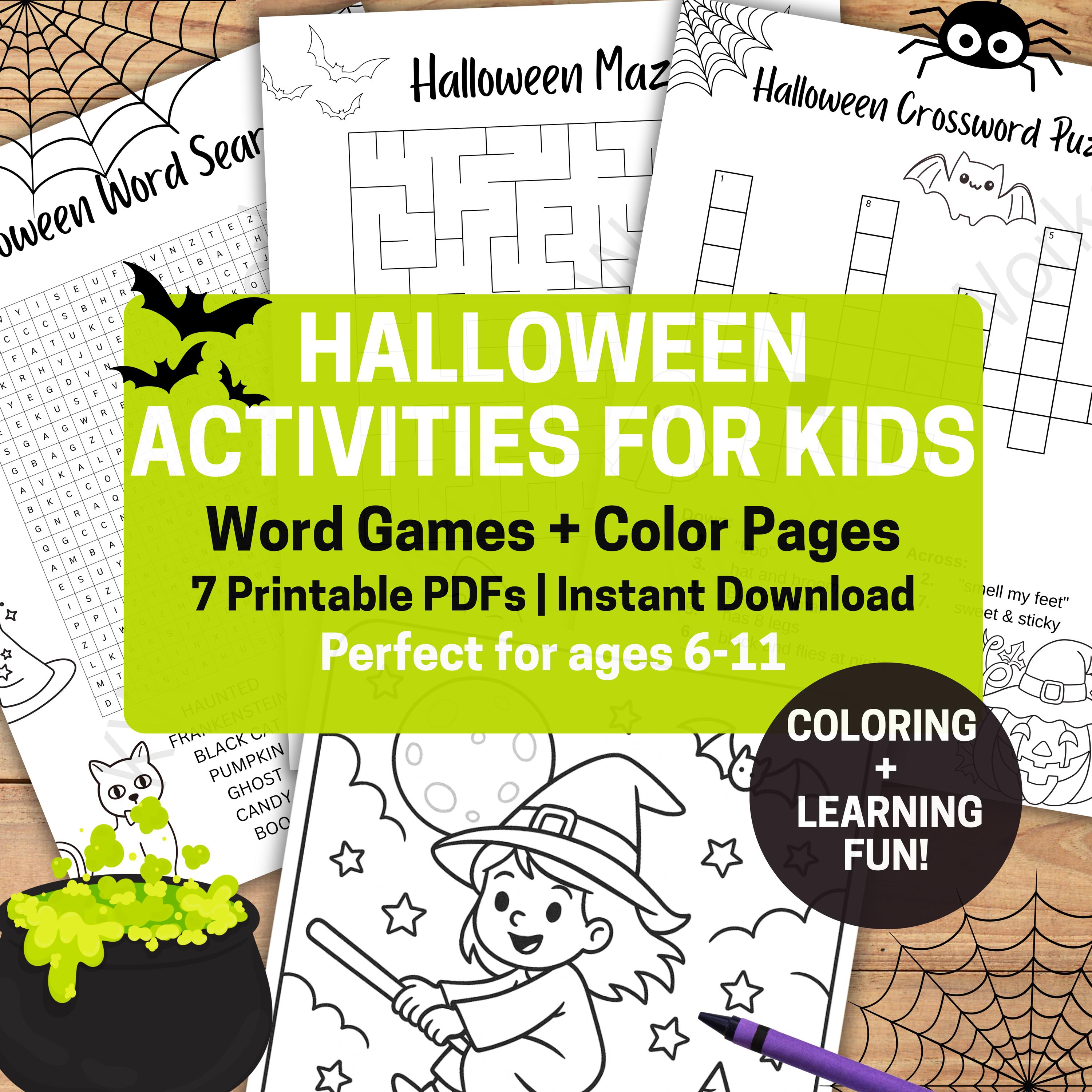 Halloween Activity Pack: Printable Games, Coloring Pages for Kids (ages ...