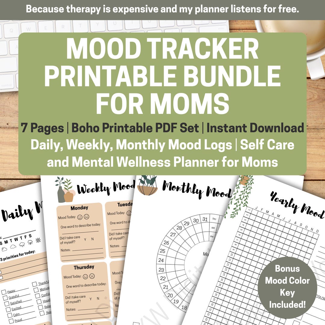 Boho Mood Tracker Printable Bundle for Moms | Daily, Weekly & Monthly ...