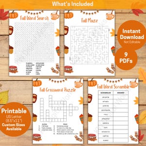 Fall Activity Bundle for Kids | 9 Printable Pdfs | Fall Word Games ...