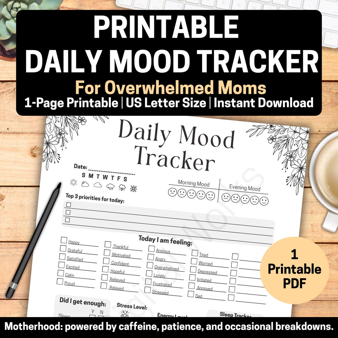 Printable Daily Mood Tracker for Overwhelmed Moms | Self Care Mental ...