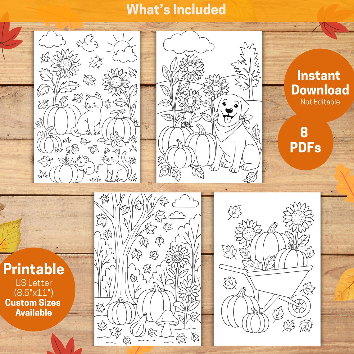 Fall Coloring Pages for Kids: 8 Printable Autumn Activity Sheets (PDF ...