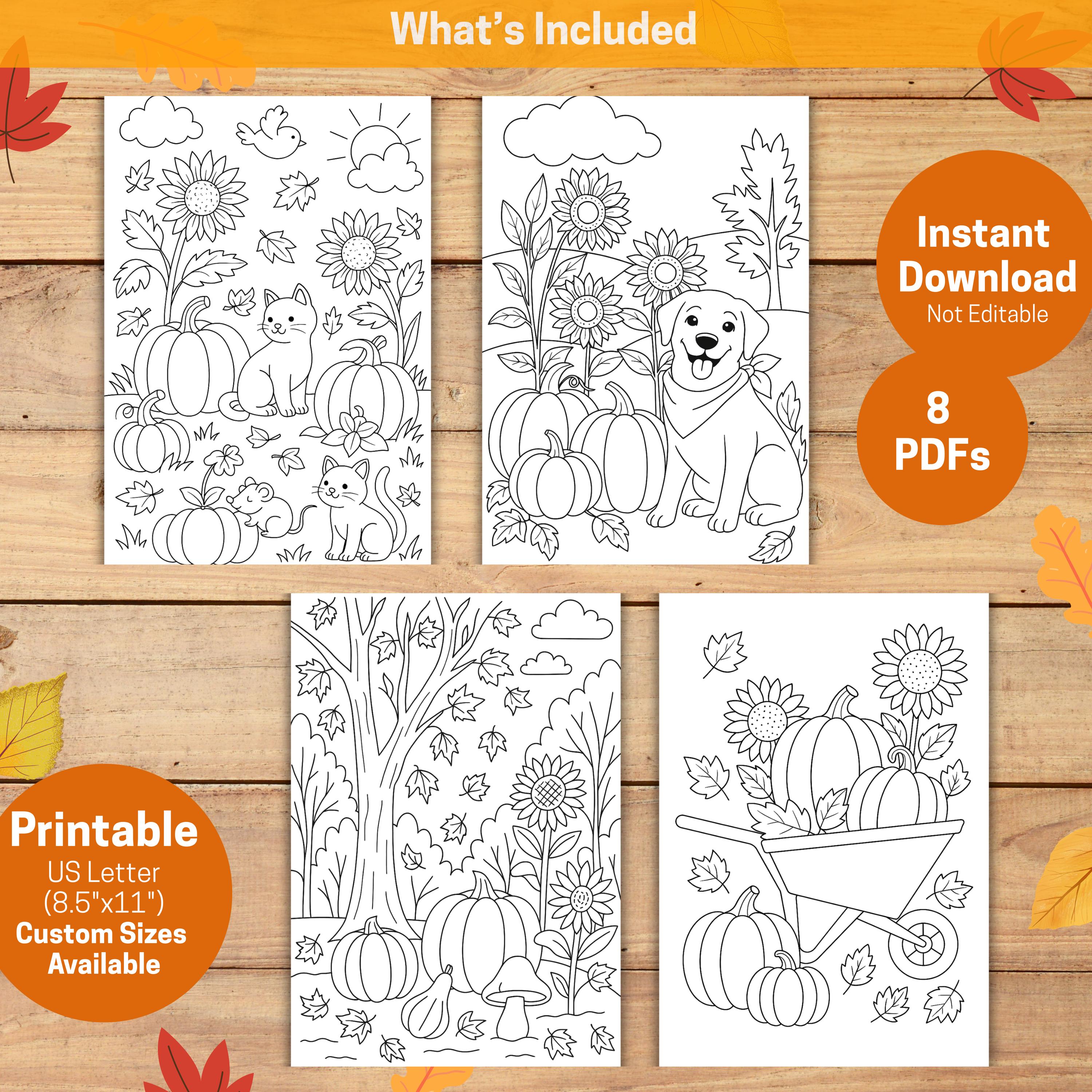 Fall Coloring Pages for Kids: 8 Printable Autumn Activity Sheets (PDF ...
