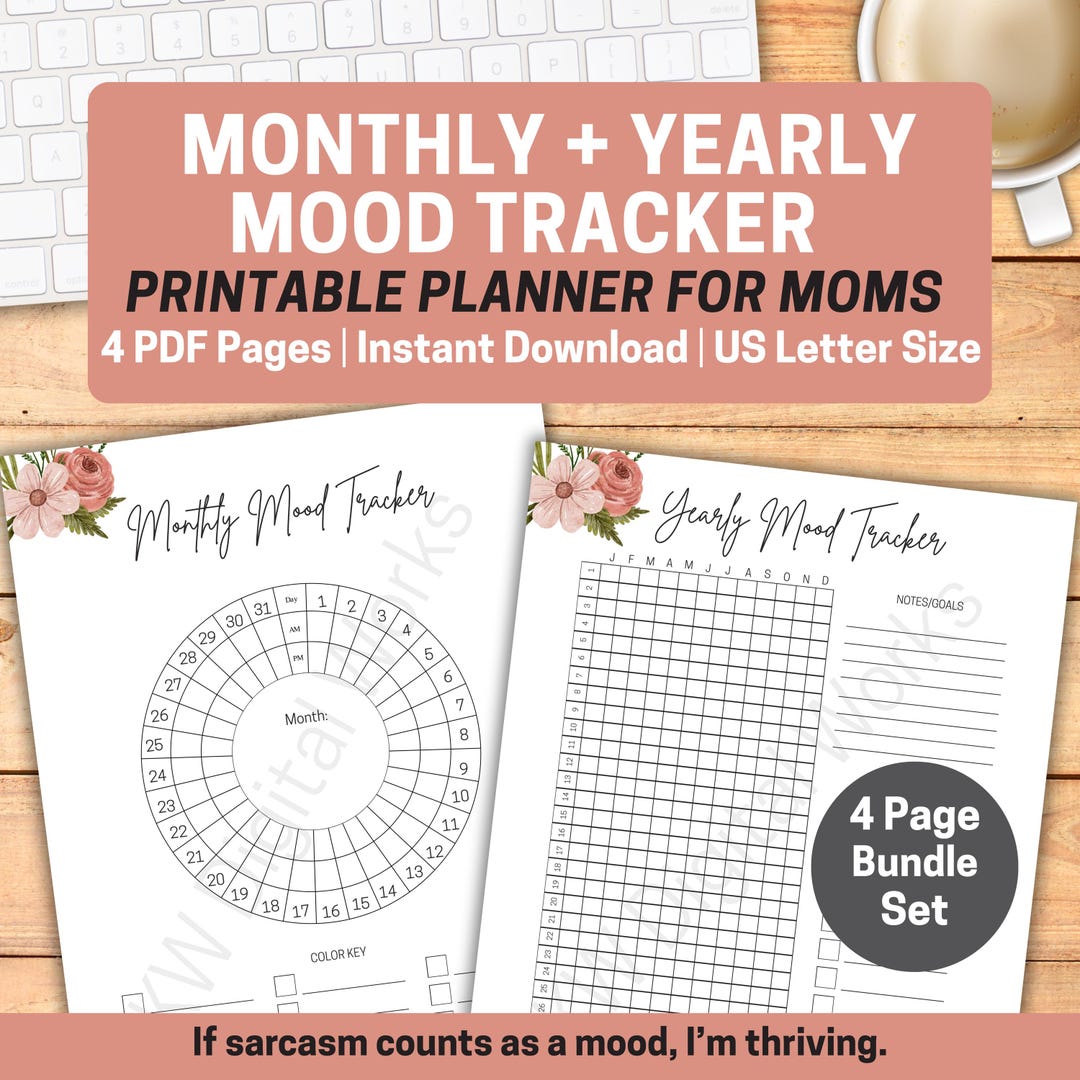 Monthly Yearly Mood Tracker Printable for Moms | Mental Wellness ...