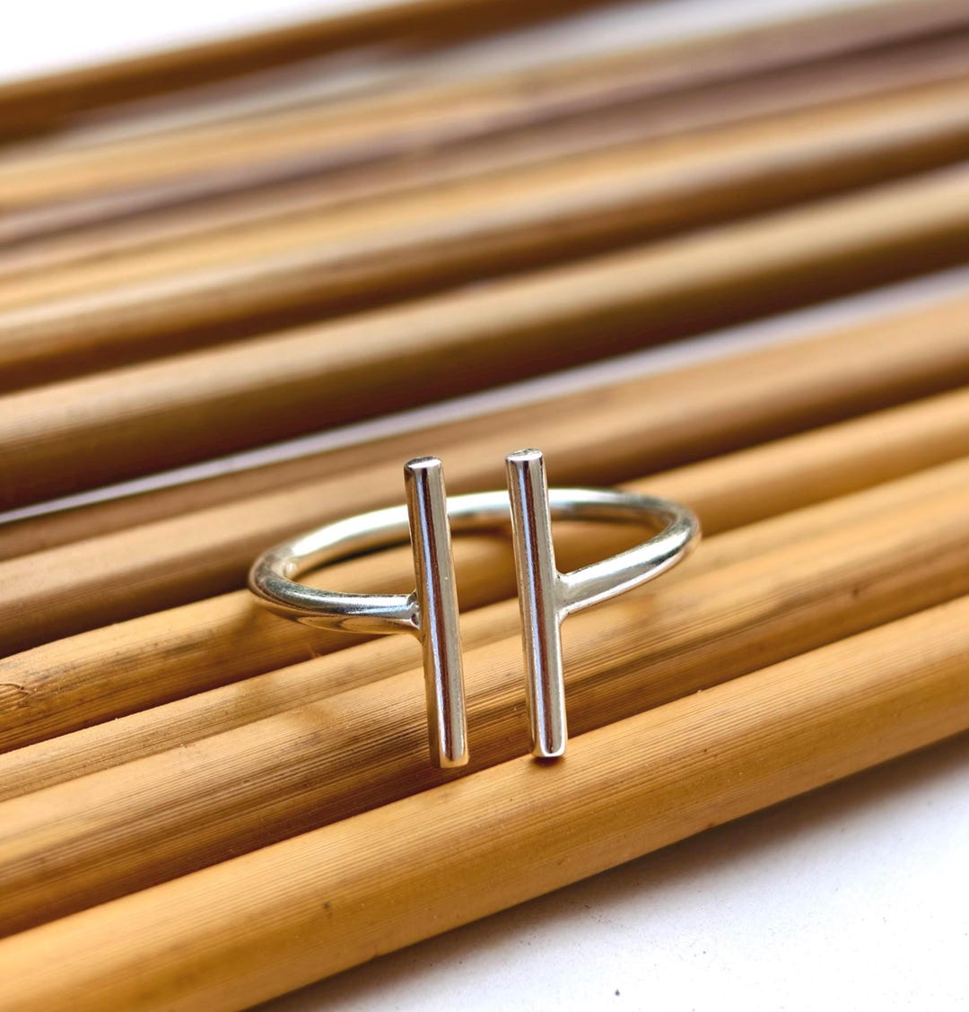 Sterling Silver Double Bar Ring | Minimalist Geometric Jewelry - Etsy