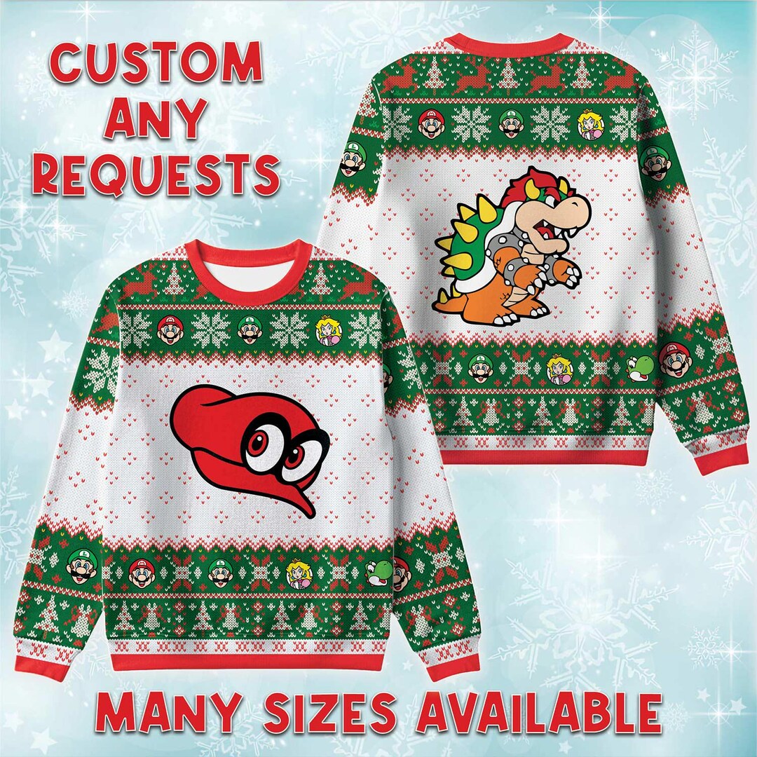 Bowser Jr Cappy Hat Ugly Christmas Sweater, Nintendo Villain Holiday ...