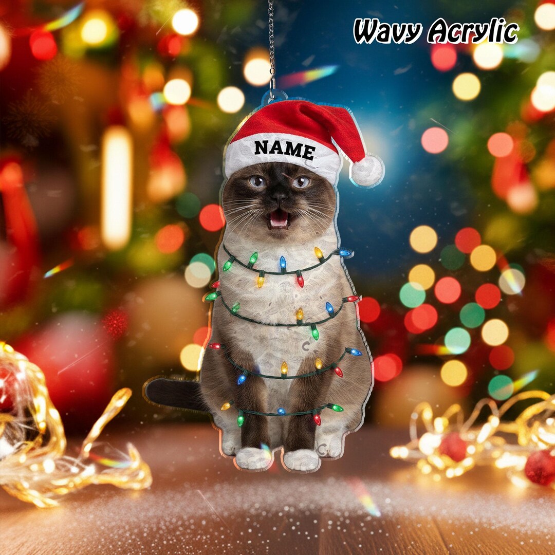 Custom Name Snowshoe Cat Christmas Ornament, Personalized Cat Portrait ...