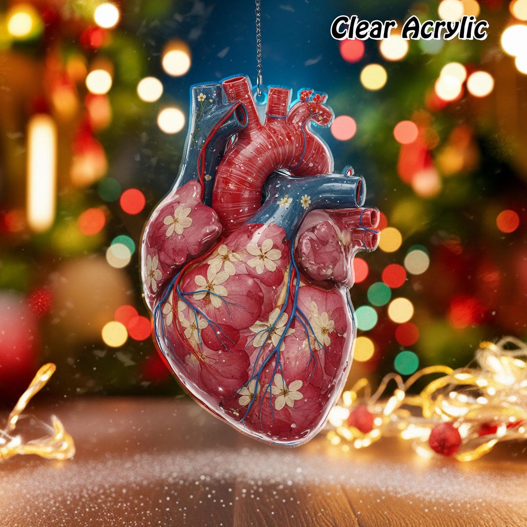 Anatomical Human Heart Organ Ornament, Custom Name Nurse Gift, 2D FLAT ...