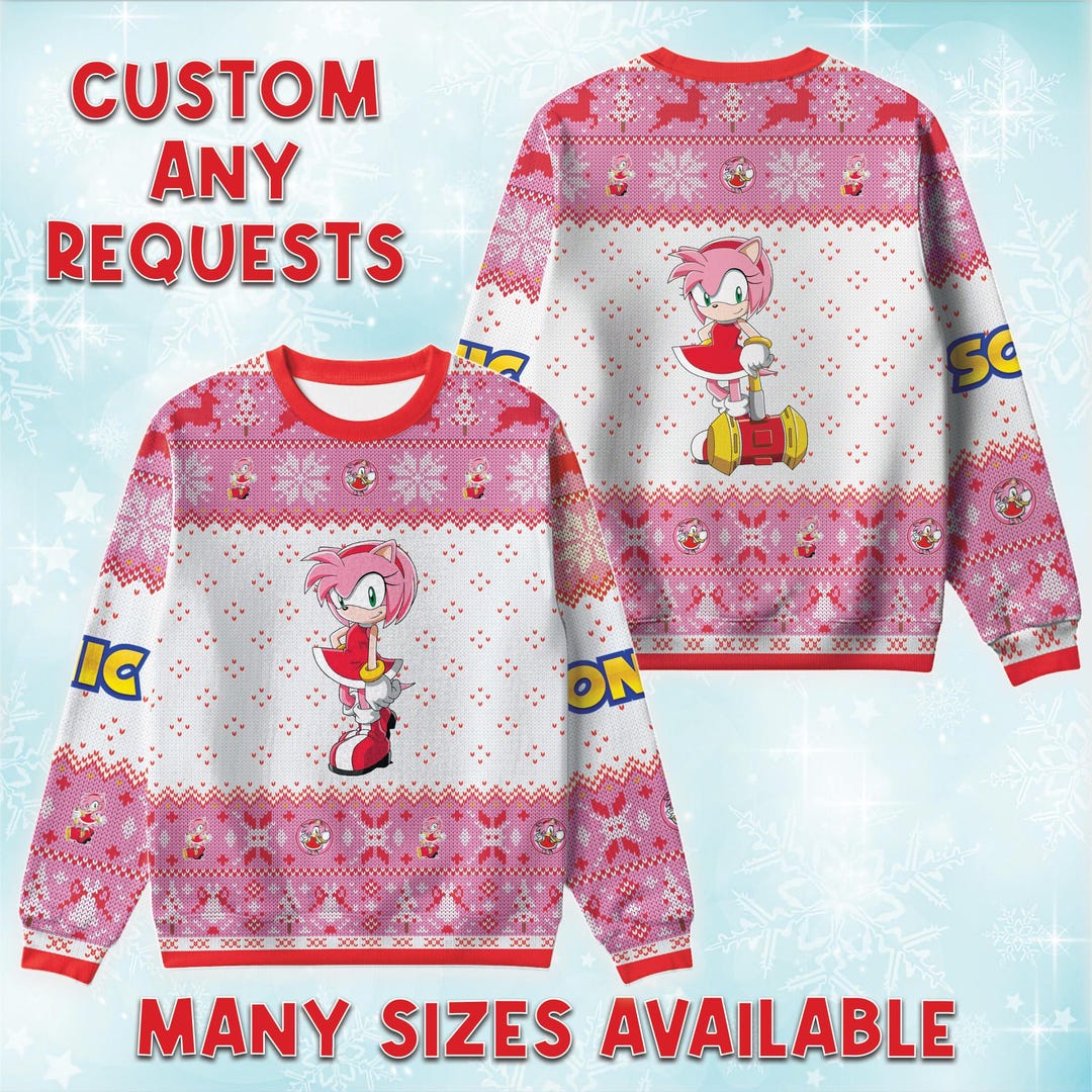 Amy Rose Pink Hero Ugly Sweater, Video Game Xmas 2025 Sweatshirt, Sweet ...