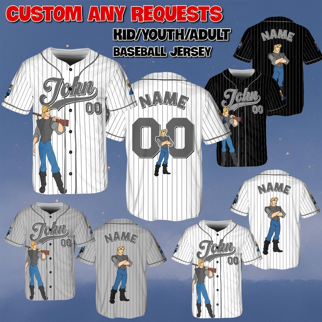 Custom John Smith Baseball Jersey, Disney Pocahontas Explorer Jersey ...