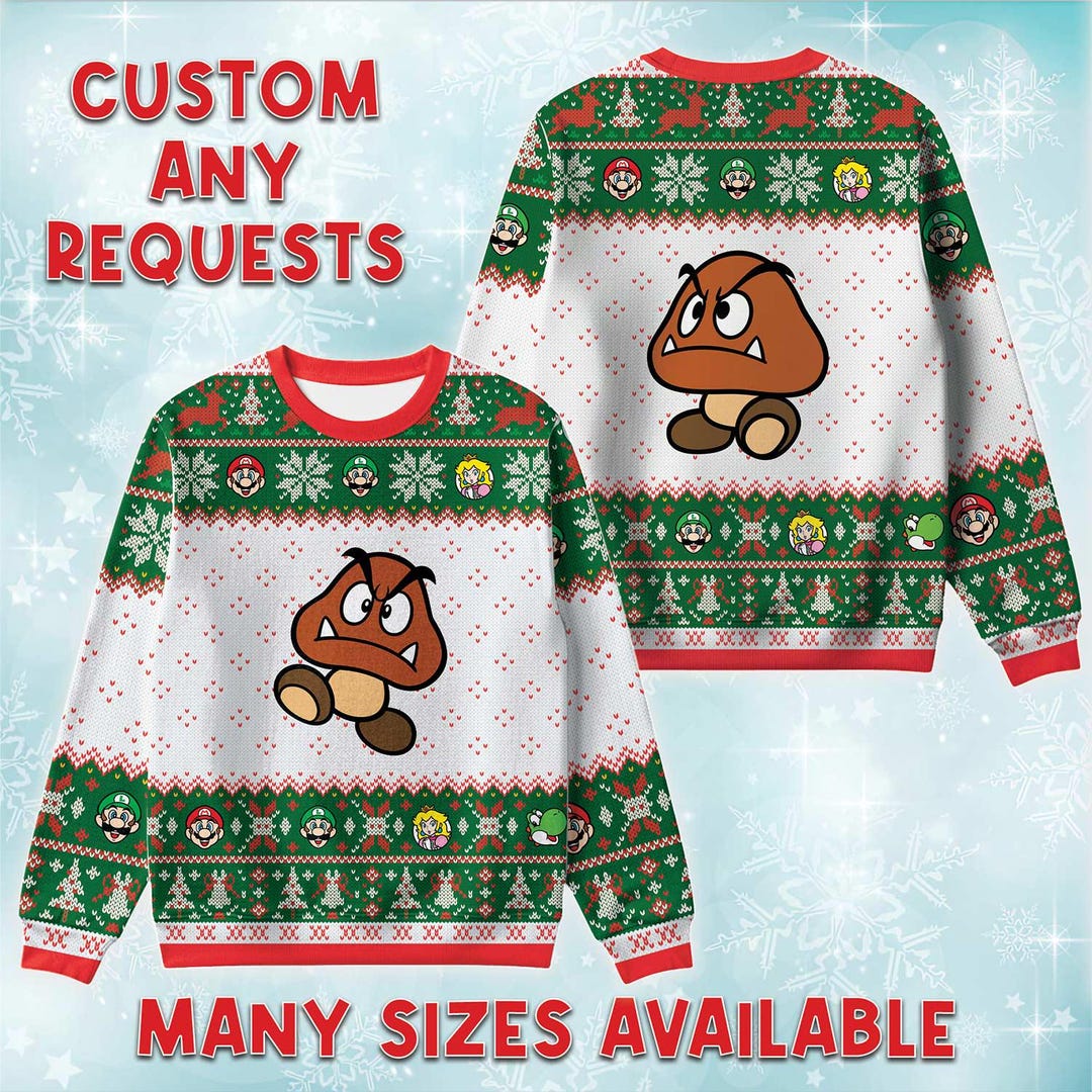 Mario Goomba Christmas Sweater, Nintendo Retro Holiday Sweatshirt ...