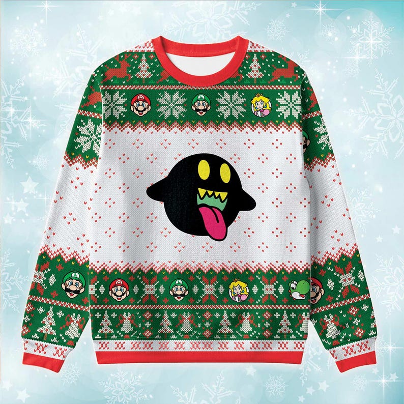 Mario Boo and Bowser Ugly Sweater, Nintendo Retro Holiday Sweatshirt ...