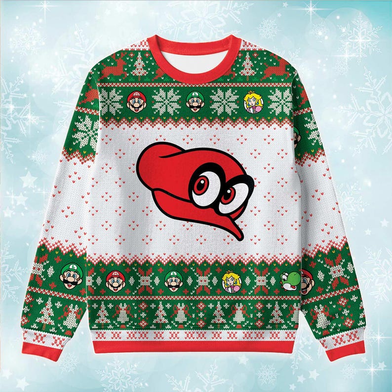 Bowser Jr Cappy Hat Ugly Christmas Sweater, Nintendo Villain Holiday ...