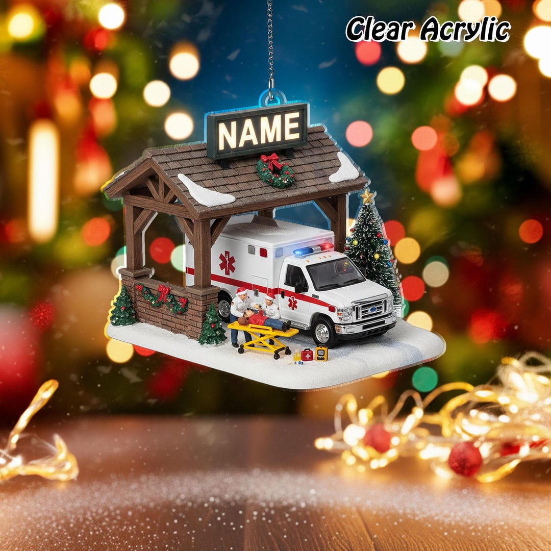 Van Ambulance Ornament, Custom Name Paramedic Gift, 2D FLAT Medical ...
