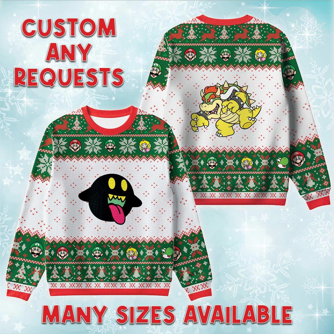 Mario Boo and Bowser Ugly Sweater, Nintendo Retro Holiday Sweatshirt ...