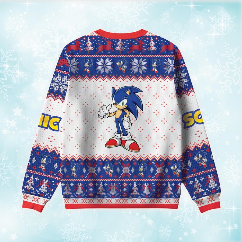Knuckles the Enforcer Christmas Sweatshirt, Blue Blur Snow Video Game ...