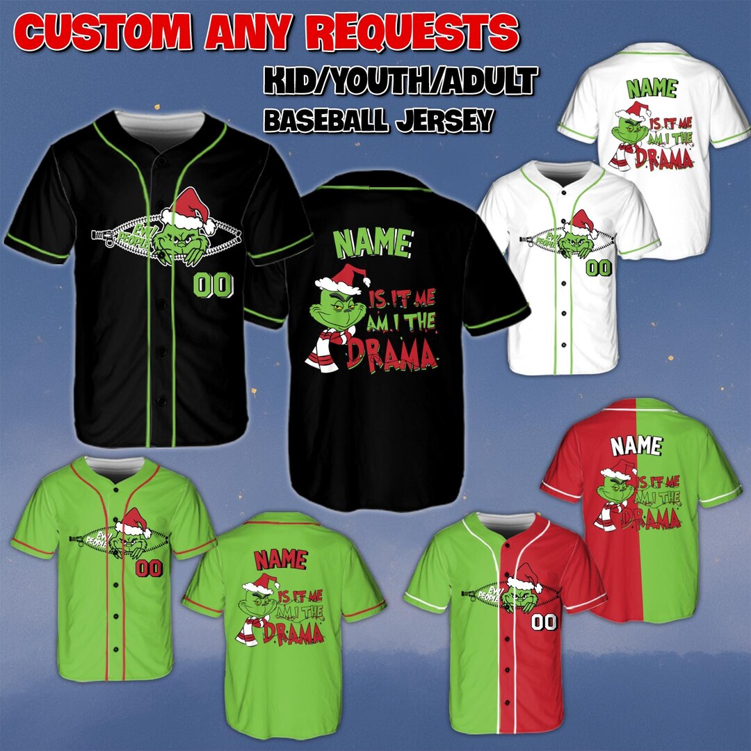 Custom Mr Grumpy Green Baseball Jersey, Anti Claus Drama Team Shirt ...