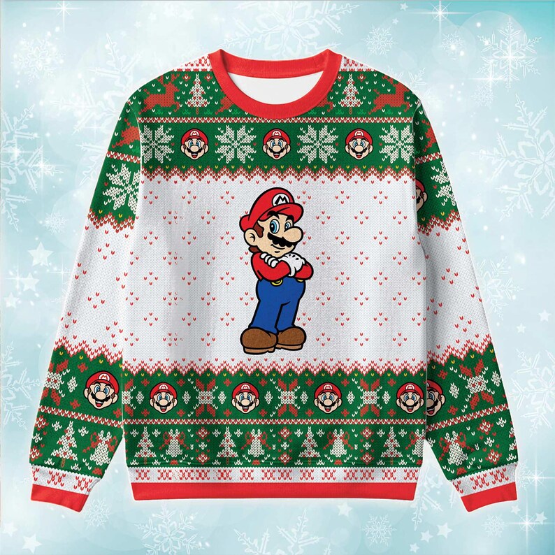Super Mario Classic Ugly Christmas Sweater, Nintendo Holiday Sweatshirt ...