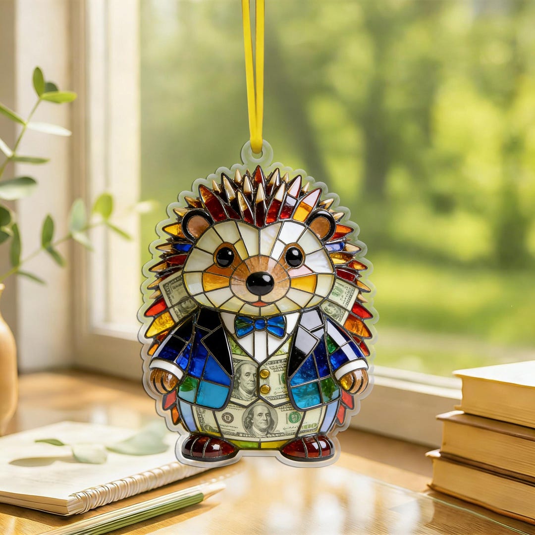 Hedgehog Suncatcher, Stained Glass Style, Money Suit, Office Decor - Etsy
