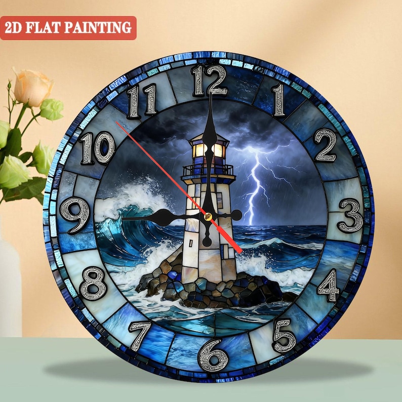 Lighthouse Storm Scene Wood Wall Clock: Silent Movement, Coastal Decor ...