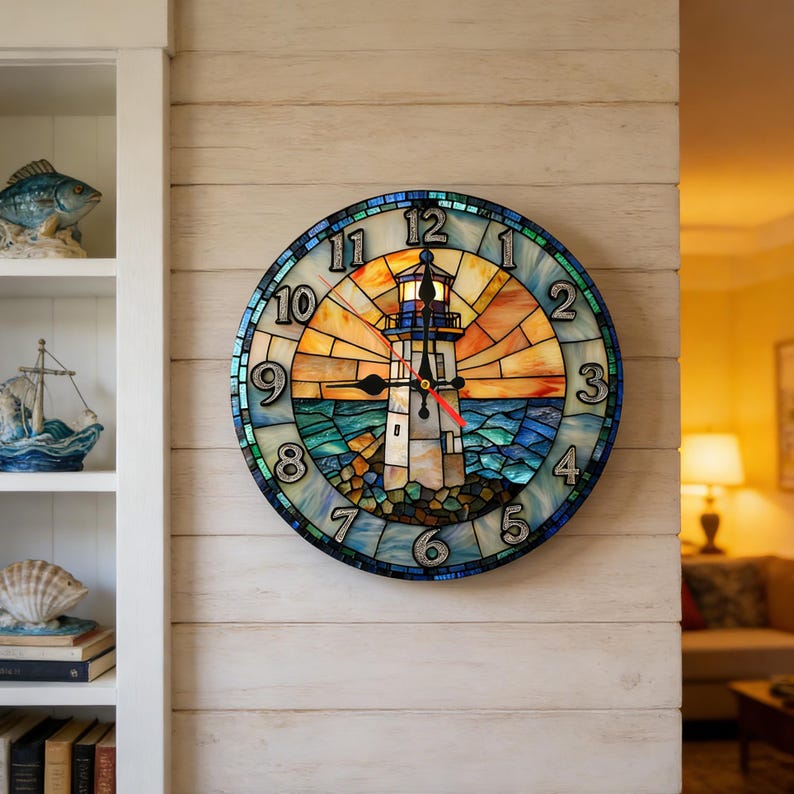 Lighthouse Storm Scene Wood Wall Clock: Silent Movement, Coastal Decor ...