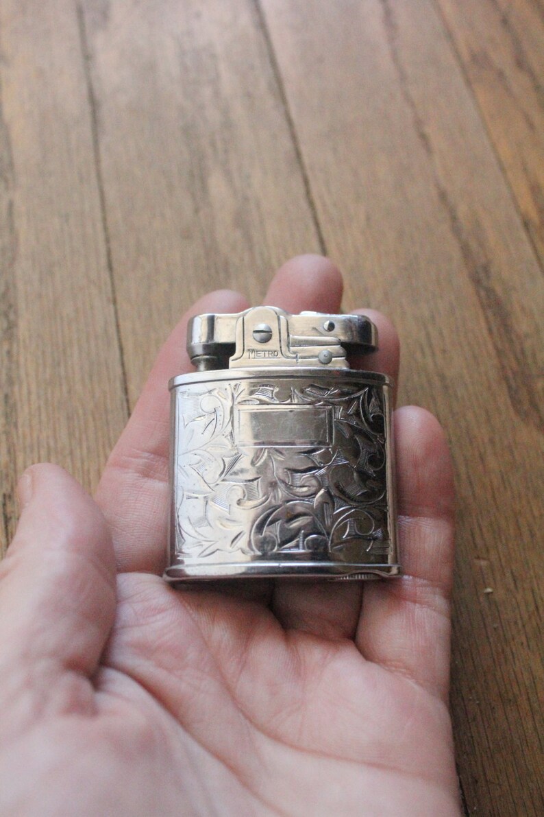 Vintage 80's Silver Chrome Ornate Etched Superlighter by Metro - Etsy