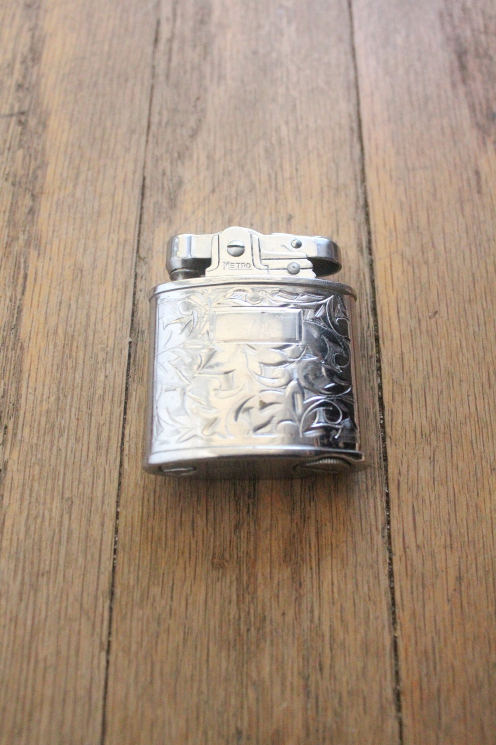 Vintage 80's Silver Chrome Ornate Etched Superlighter by Metro - Etsy