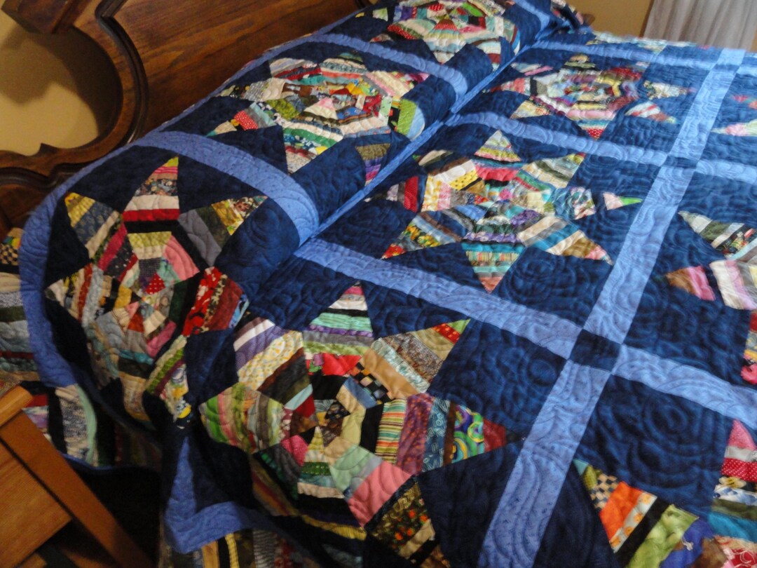 String Star Quilt or Strip Queen Size Quilt or String Star King Size ...