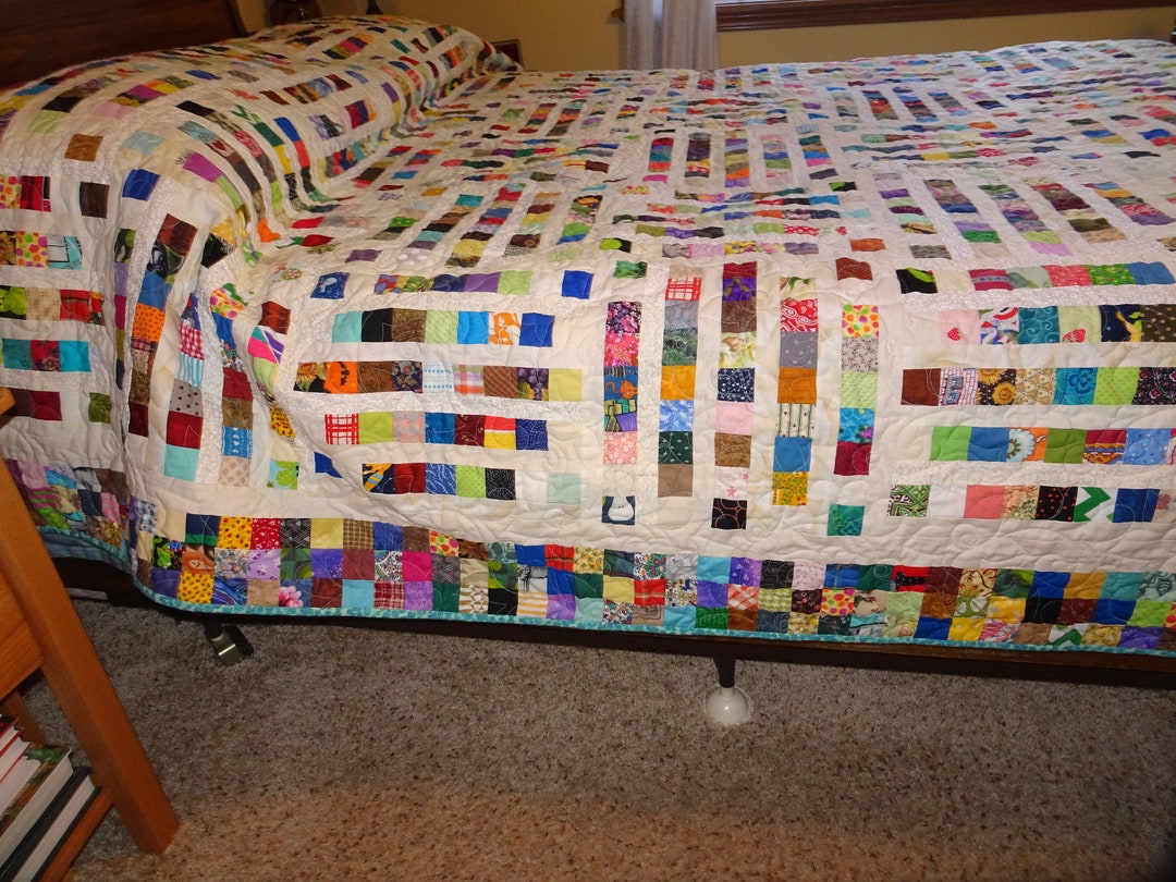 Queen Size Patchwork Quilt: Vintage Dots and Dashes Design - Etsy