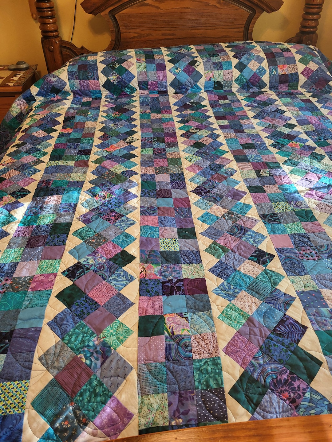 Columns of Squares - Ocean Blues Turquoises and Lavenders - Queen Size ...