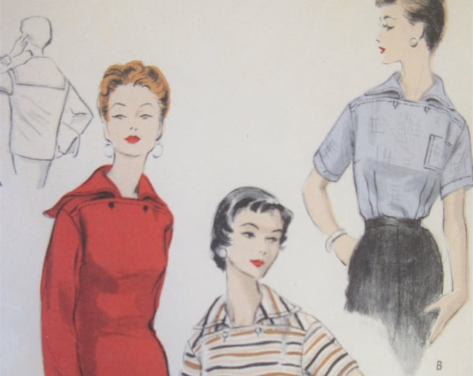 Vintage Vogue 8449 Sewing Pattern, 1950s Blouse Pattern, Middy Top ...