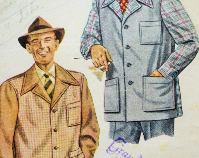 Vintage Mccall 5628 Sewing Pattern, Man's Jacket, 1940s Sports Jacket ...
