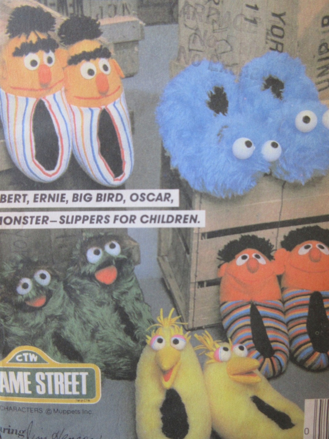 Children's Muppet Slippers Pattern, Vintage Mccall's 8774 Pattern, Bert ...