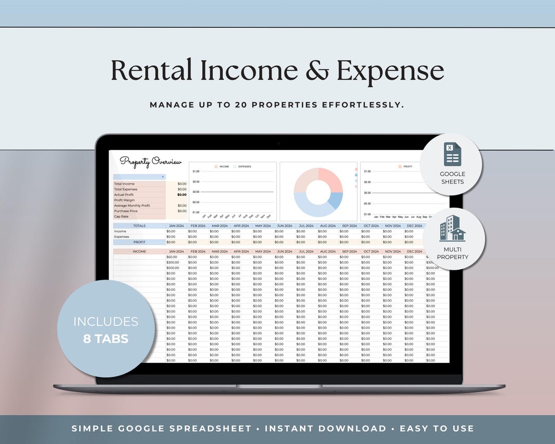Rental Property Management Google Sheets Airbnb Income and Expense ...