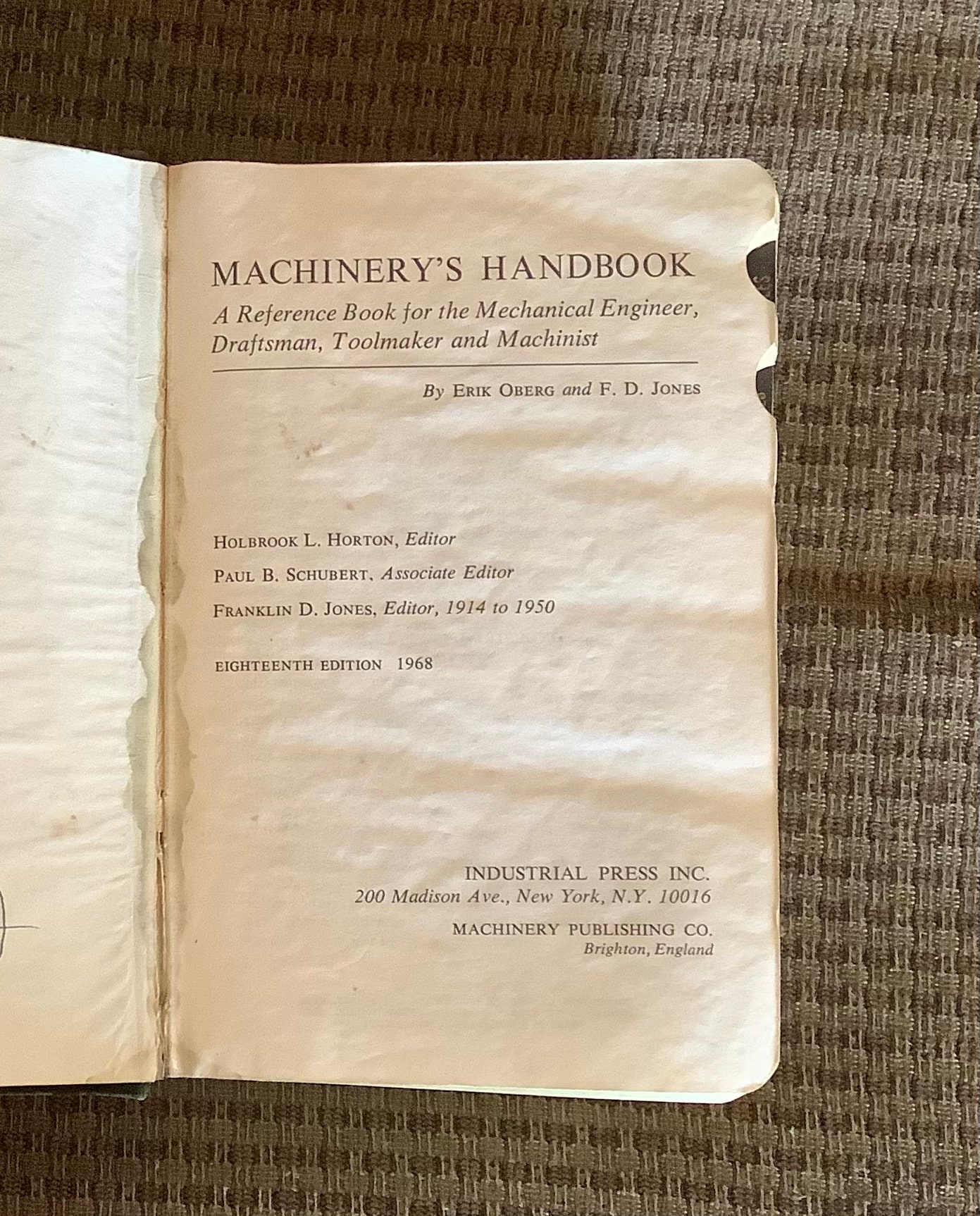 Machinery’s Handbook, 18th Edition, 1968, Hardcover - Etsy