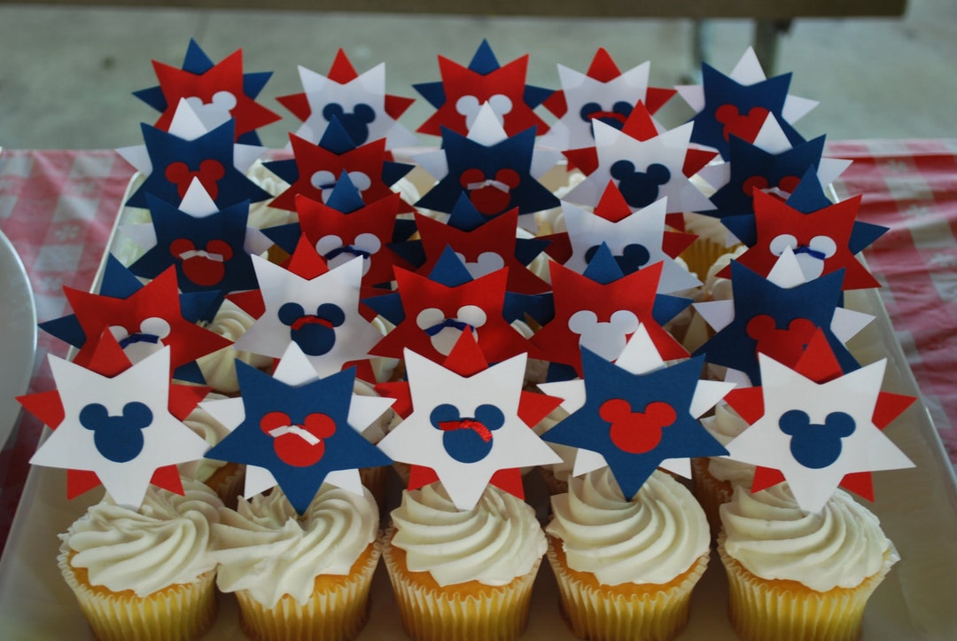 Mickey Mouse Cupcake Toppers, Starburst Cupcake Toppers, Red, White ...